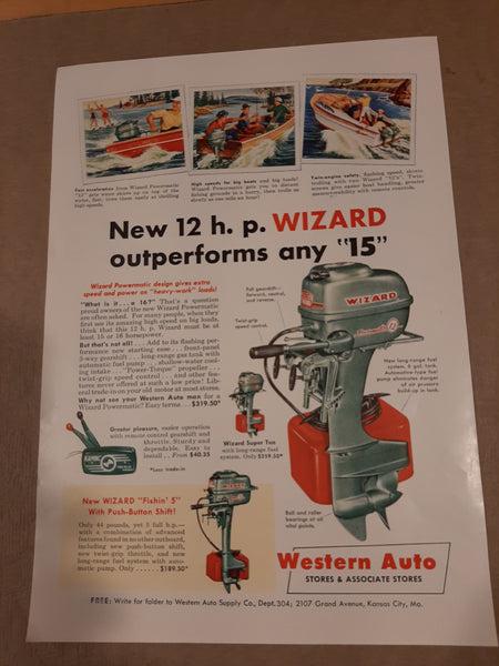 Wizard 12 hp outboard 1955 original color ad – VintageOutboard.com